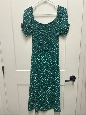 Dresses | Teal Floral Smocked Midi Dress Women | Poshmark